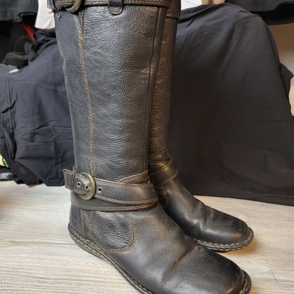 boc | Shoes | Boc C423 Unisex Black Riding Pebbled Leather Flat Side ...